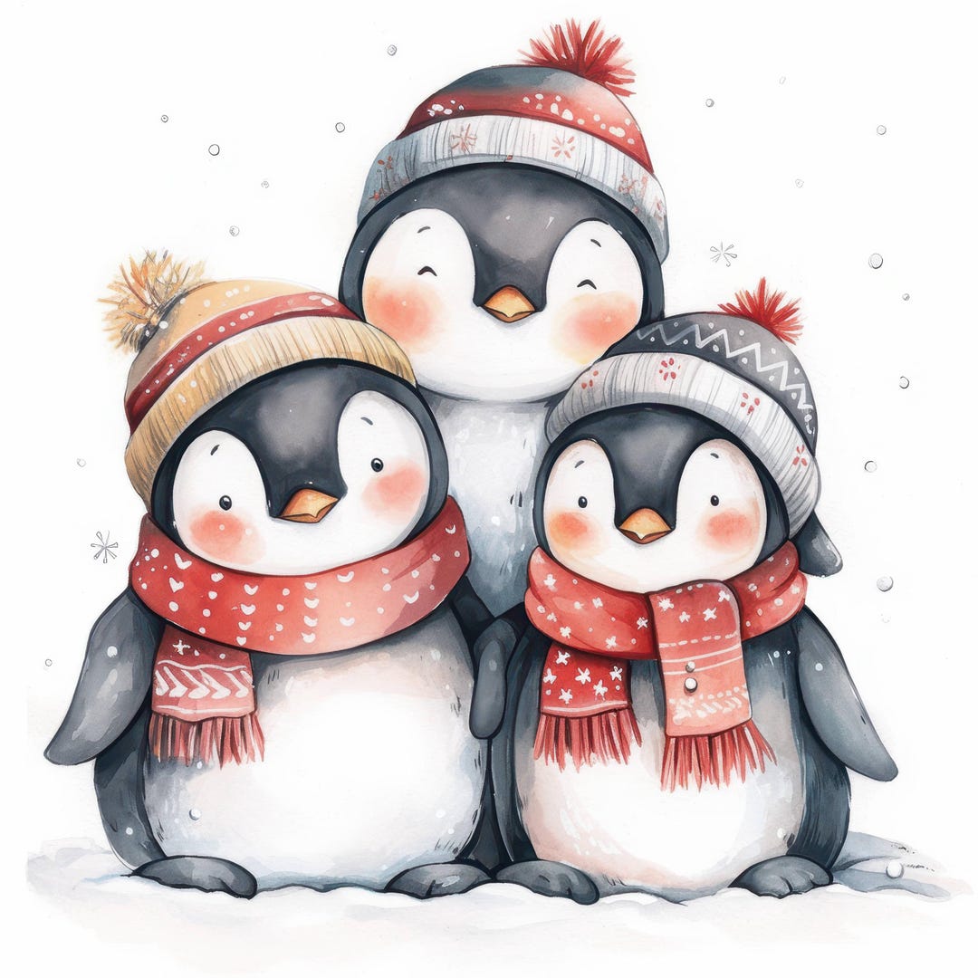 13 Winter Penguins Clipart Bundle, Frosty Penguin Illustration ...