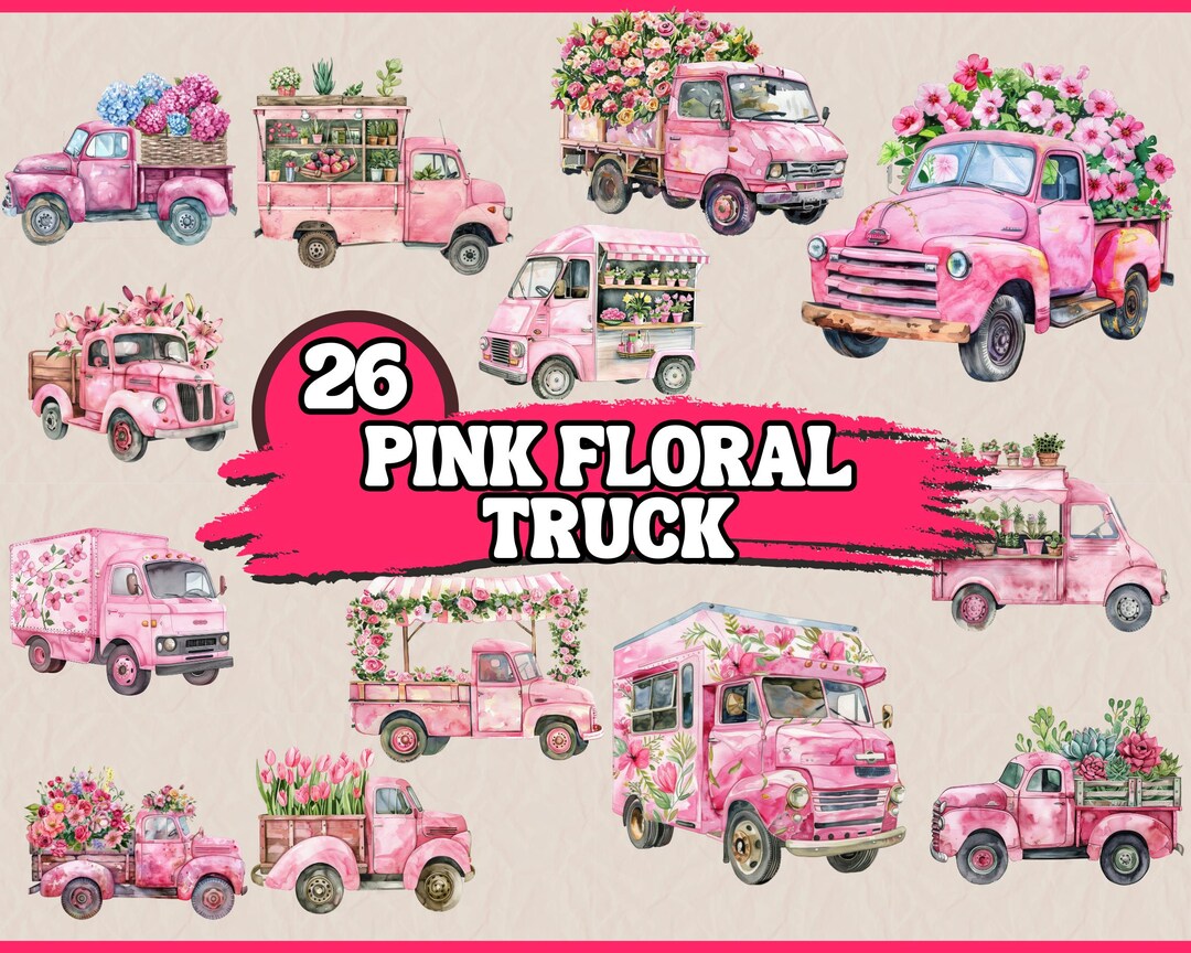26 Pink Floral Truck Clipart | Lorry With Flowers | Printable ...