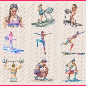 Watercolor Fitness Woman Clipart Bundle, Gym, Diet, Healthy Life Clip ...