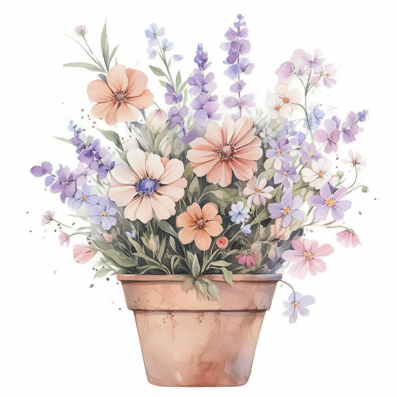11 Flowers in Pot Clipart Bundle, Floral Summer Illustration, Printable ...