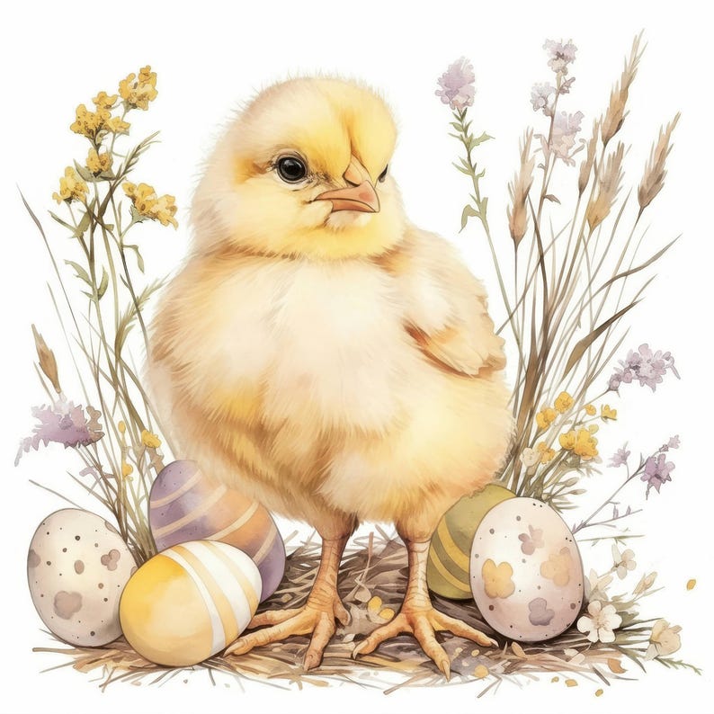 10 Easter Chick With Eggs Clipart Bundle, Easter Egg Illustration ...