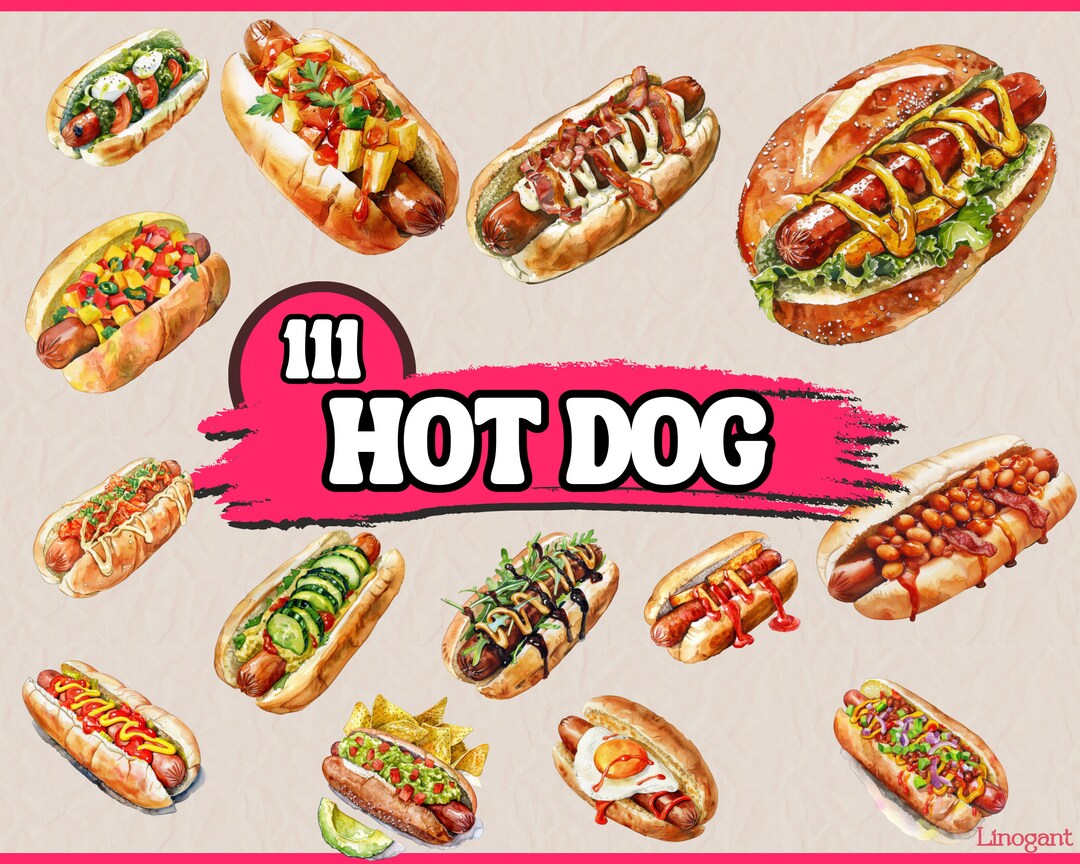 Watercolor Hot Dog Clipart Bundle, Fast Food Clip Art Set, Bakery ...