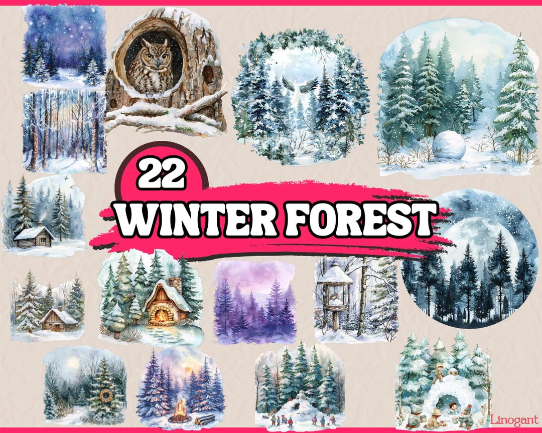 22 PNG Winter Forest With Snow and Trees Clipart | Snowy Woodland ...