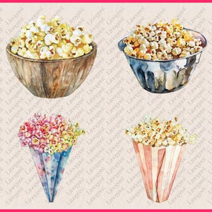 31 PNG Watercolor Popcorn Clipart, Pop Corn Print, Junk Food Graphics ...