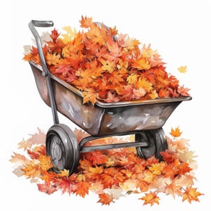 10 Autumn Wheelbarrows Clipart Bundle, Fall Leaves Illustration ...