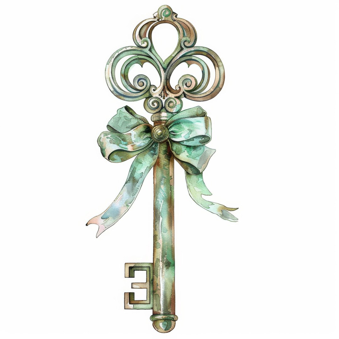 Rustic Key With Ribbon 11 High Res Watercolor Jpgs for Junk Journaling ...