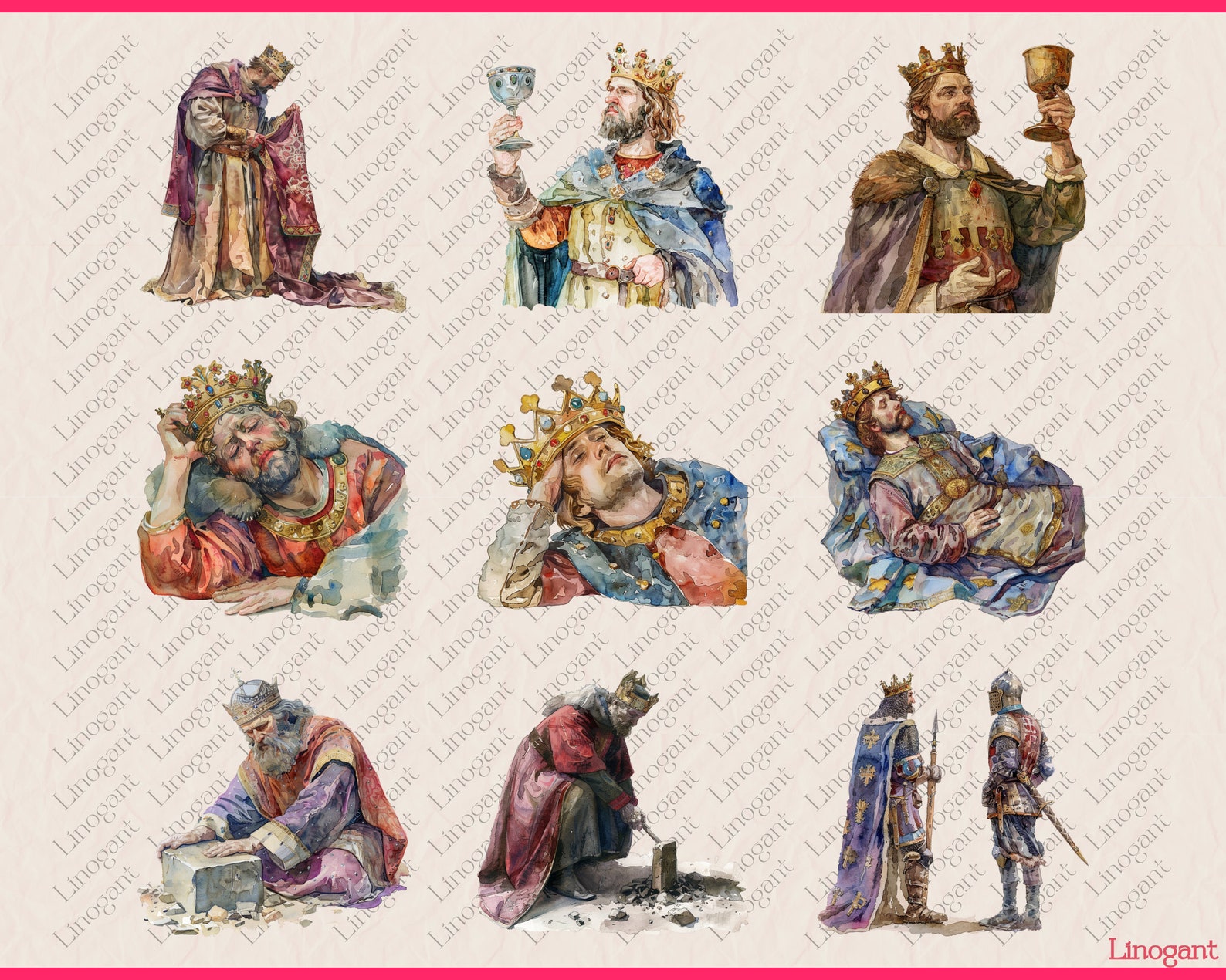 Watercolor Medieval King Clipart Bundle, Fantasy Middle Age Clip Art ...