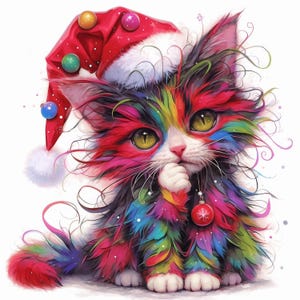 12 Cute Christmas Cat Clipart | Santa Cat Clipart | Printable ...