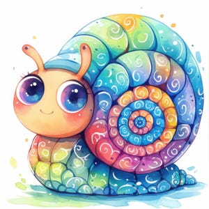 Cartoon Colorful Snail Clip Art 12 High Res Watercolor Jpgs for Junk ...