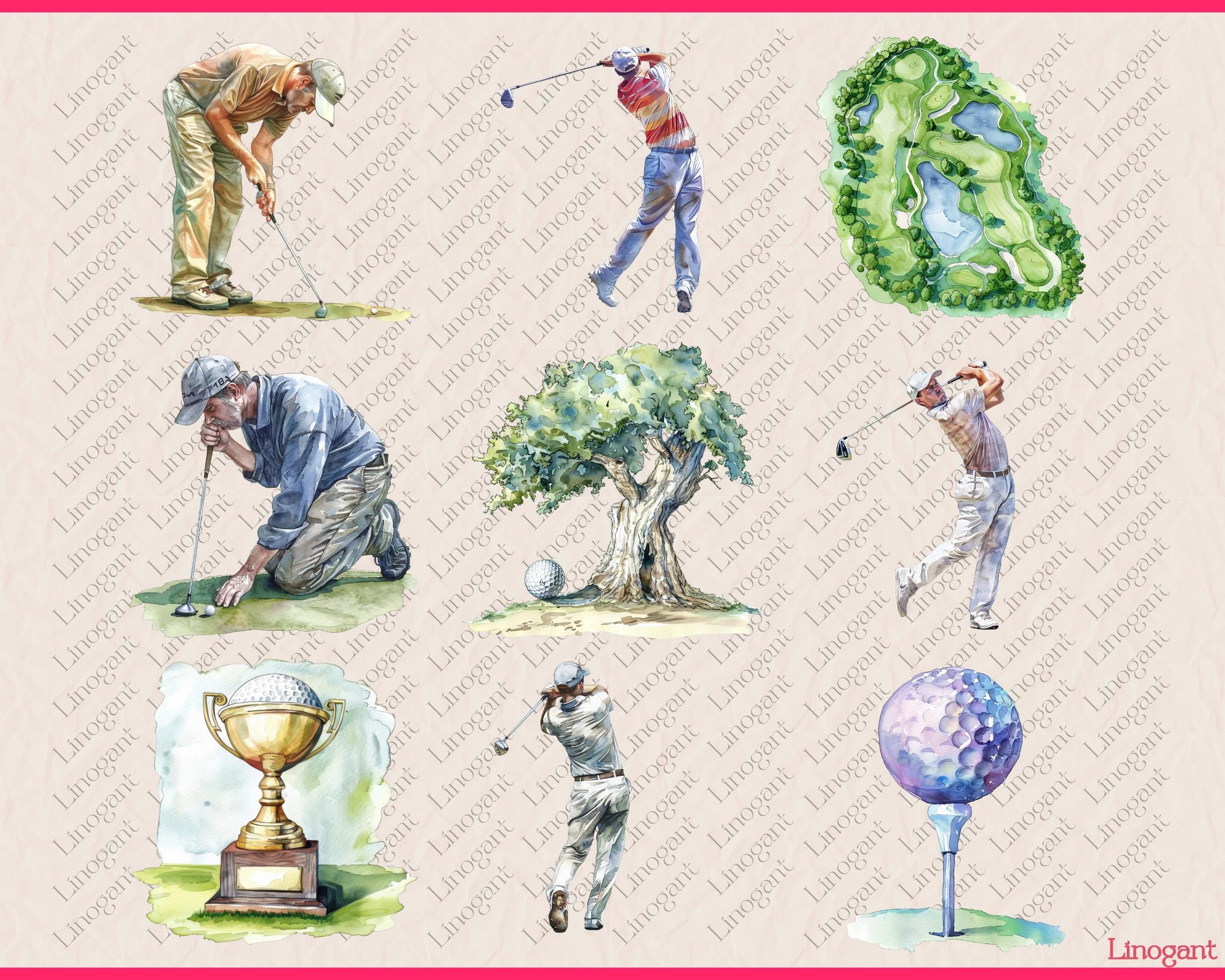 33 PNG Golf Clipart, Course Sports Clipart, Golf Items Bundle With Club ...