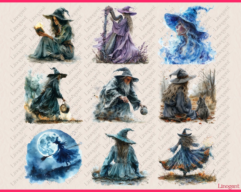 Watercolor Witch Clipart Bundle, Halloween Witch Clip Art Set, Fantasy ...