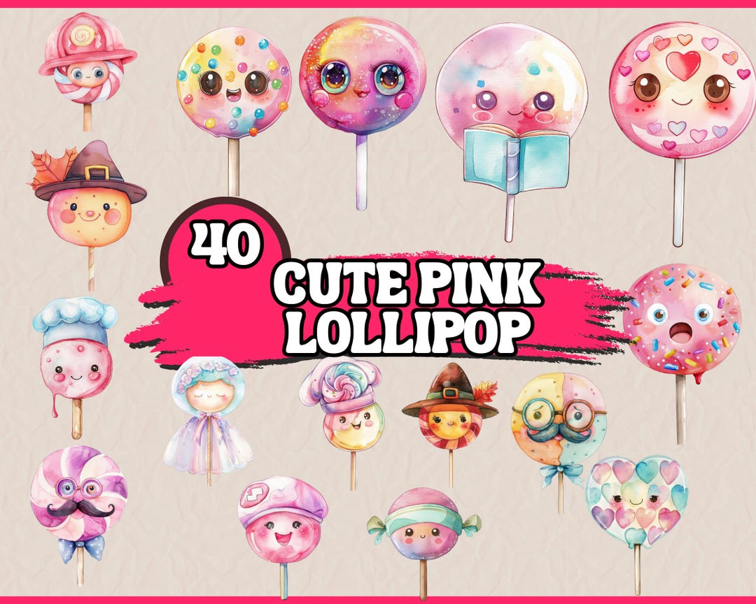 40 PNG Cute Lollipop Clipart, Kawaii Pink Lolly Clipart, Candy With ...