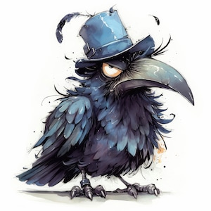 Grumpy Crow Clip Art 10 High Res Watercolor Jpgs Junk Journals ...