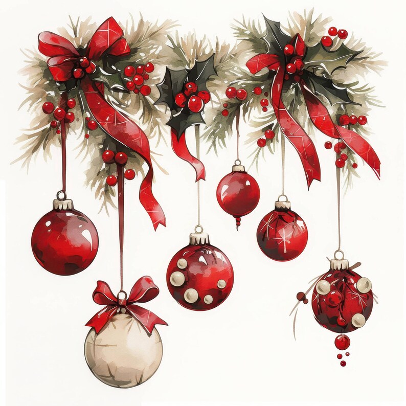 15 Christmas Bauble Clipart Bundle, Festive Ornament Illustration ...
