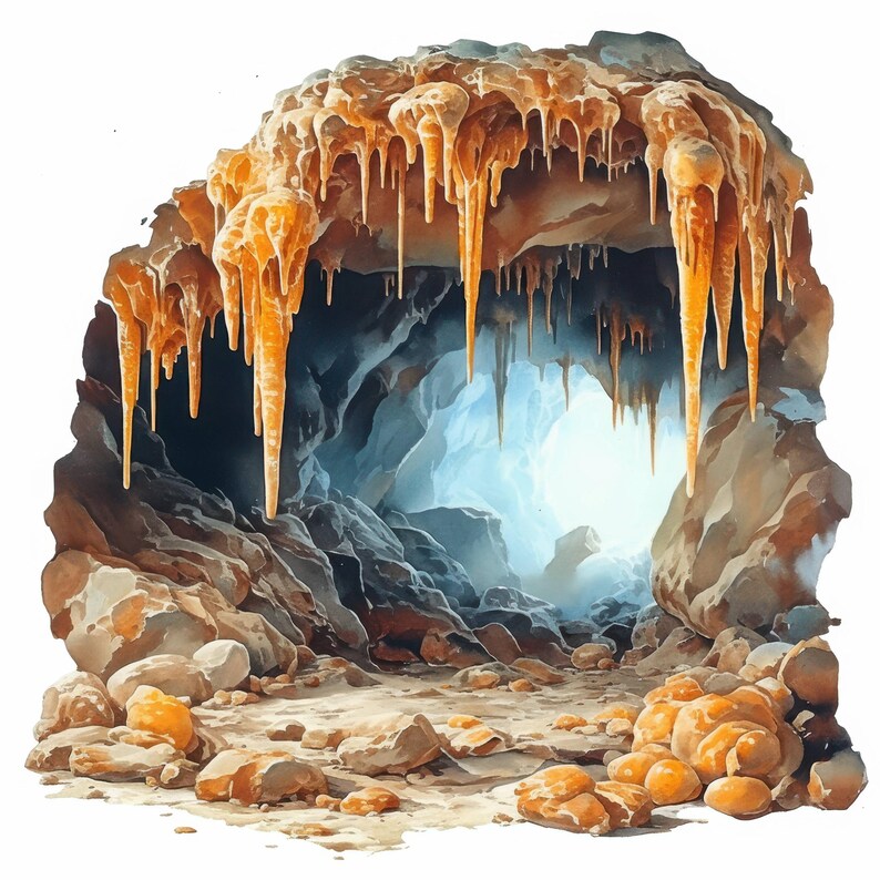 11 Cave Stalactites Clipart Bundle, Illuminated Cave Interior ...