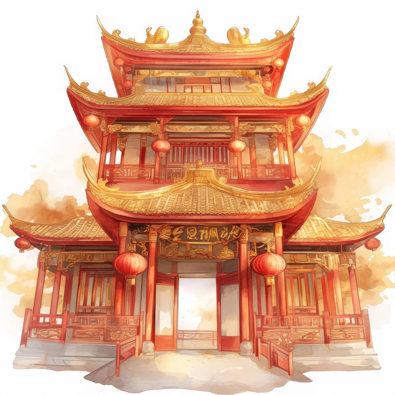 14 Golden Pagoda Chinese Temple Clipart Bundle, Cultural Landmark ...