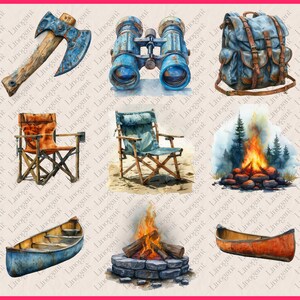 Watercolor Camping Clipart Bundle, Camp Gear Clip Art Set, Campfire ...