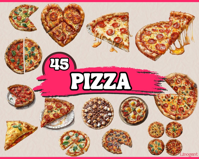 Watercolor Pizza Clipart Bundle, Junk Food Clip Art Set, Bakery, Slice ...