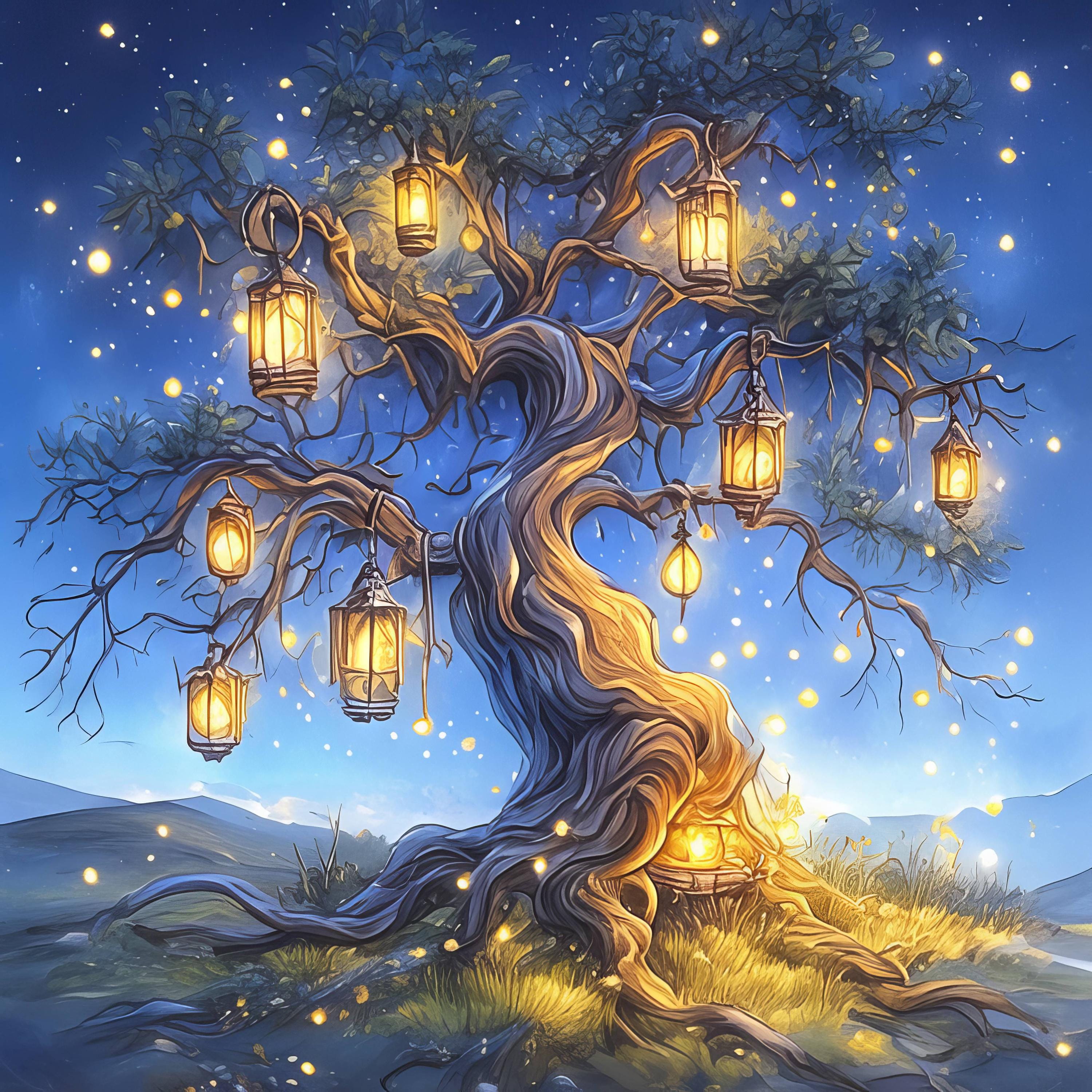 21 Fairy Tale Tree With Lanterns Clipart, Commercial Use, Whimsical ...