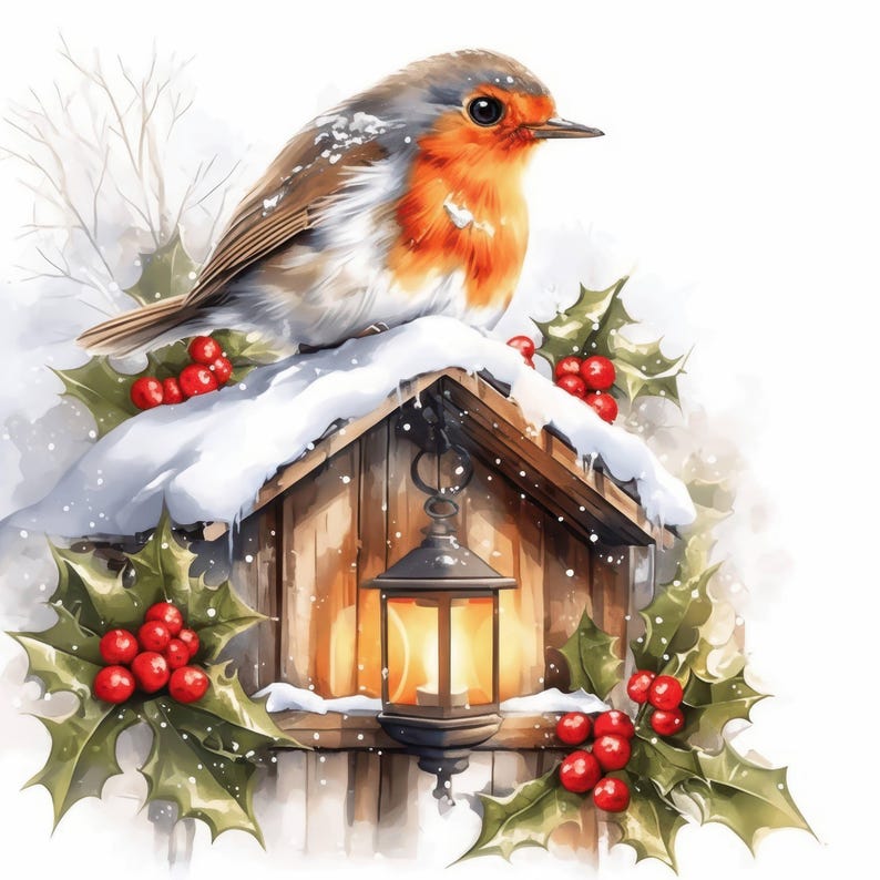 12 Cute Christmas Robins Clipart Bundle, Adorable Holiday Bird ...