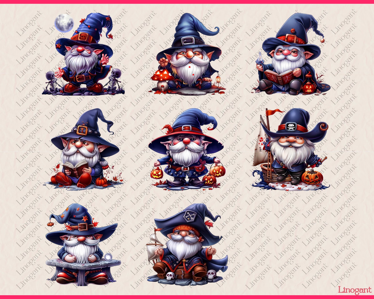 Cute Halloween Gnome Clipart, Spooky Clipart With Bats, Pumpkins and ...