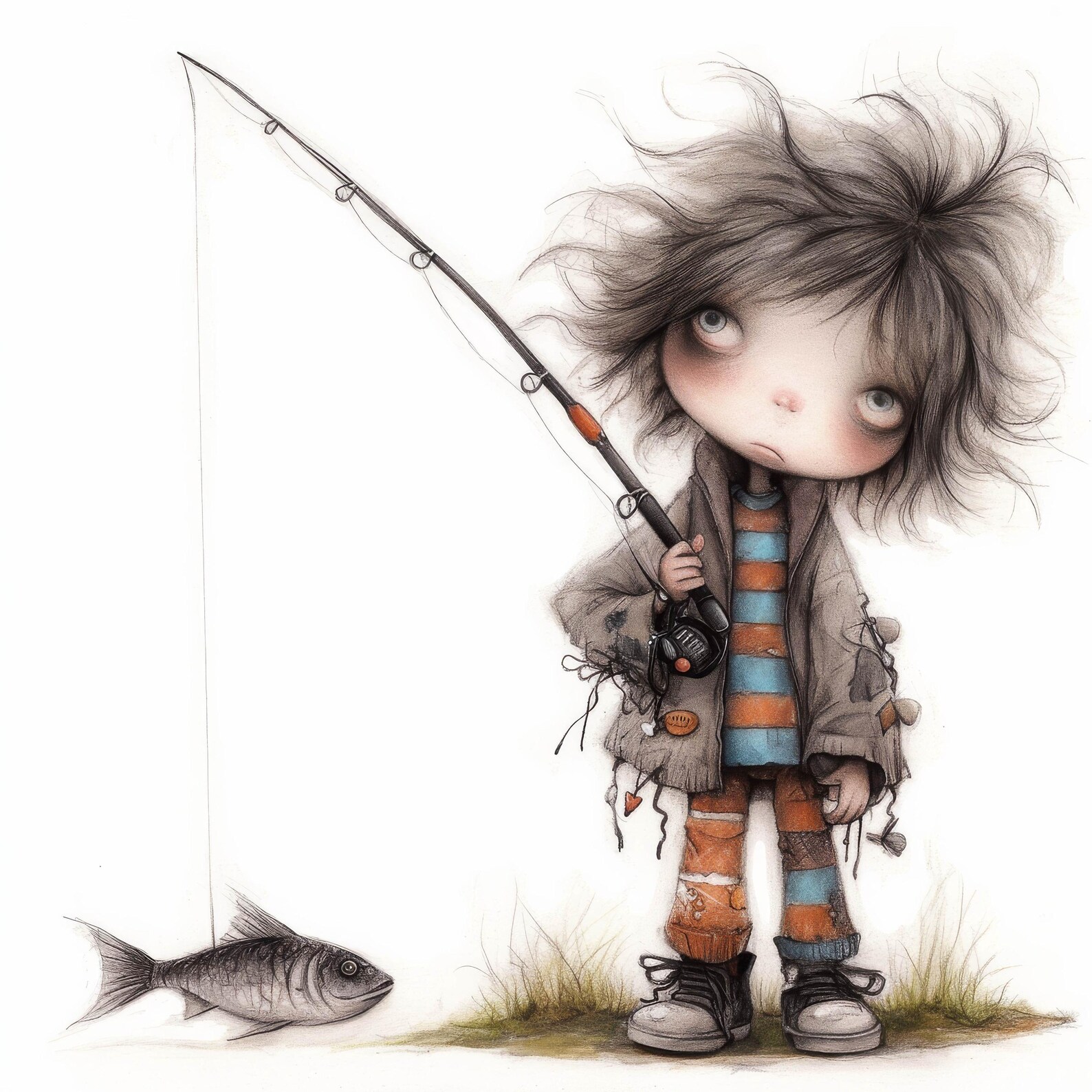 Frazzled Fishing Kid Clipart 15 High Res Watercolor Jpgs, Junk ...