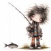 Frazzled Fishing Kid Clipart 15 High Res Watercolor Jpgs, Junk ...