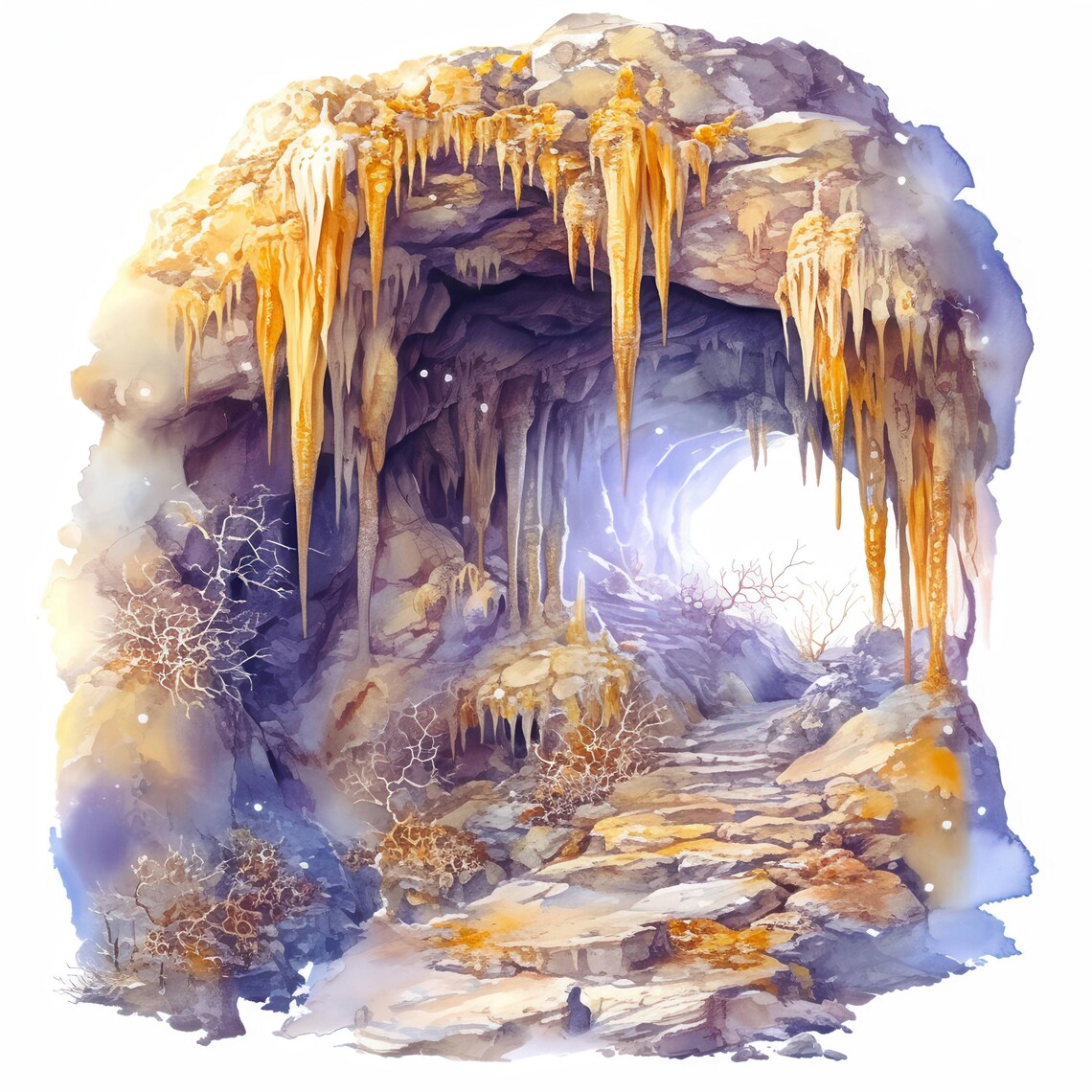 11 Cave Stalactites Clipart Bundle, Illuminated Cave Interior ...