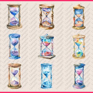 Watercolor Hourglass Sand Timer Clipart Bundle, Magical Fantasy Wooden ...