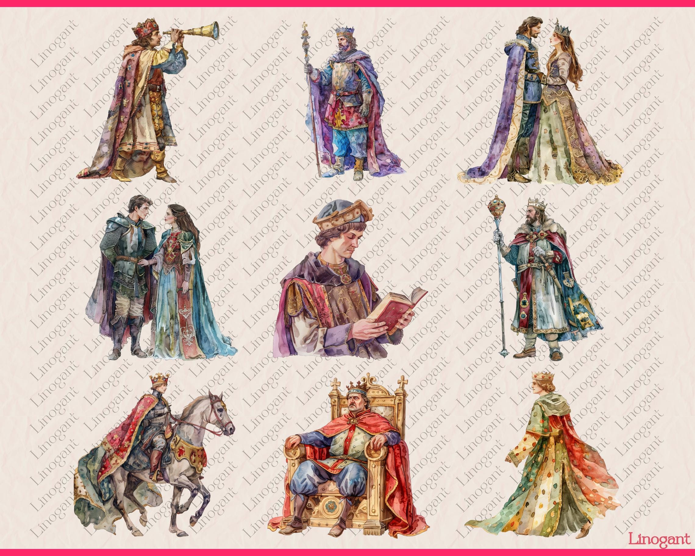 Watercolor Medieval Prince Clipart Bundle, Noble People History Clip ...