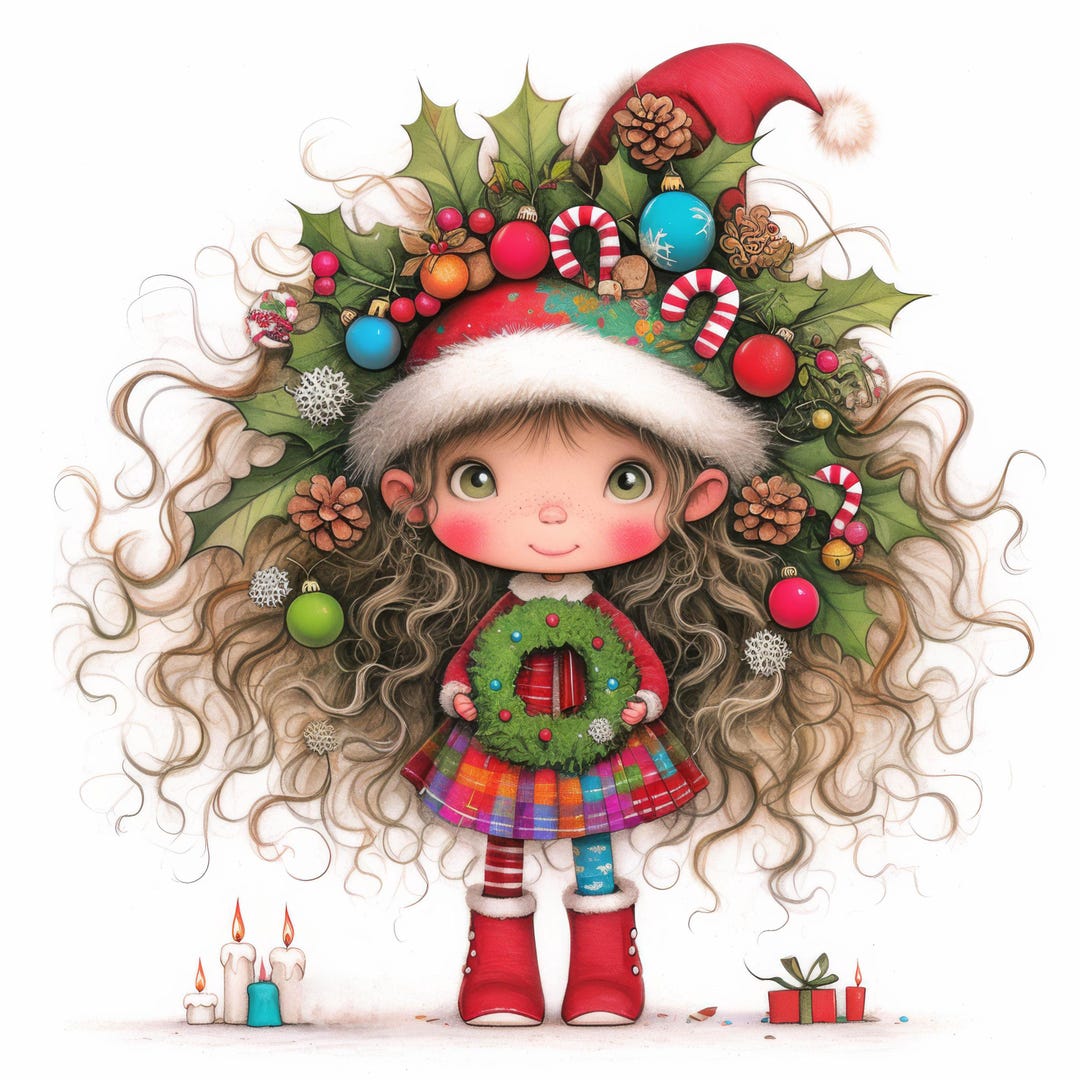 Quirky Wreath Girl Clip Art 10 High Res Watercolor Jpgs Junk Journals ...