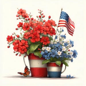 12 Patriotic Flowers Clipart Bundle, Floral 4th July Illustration ...