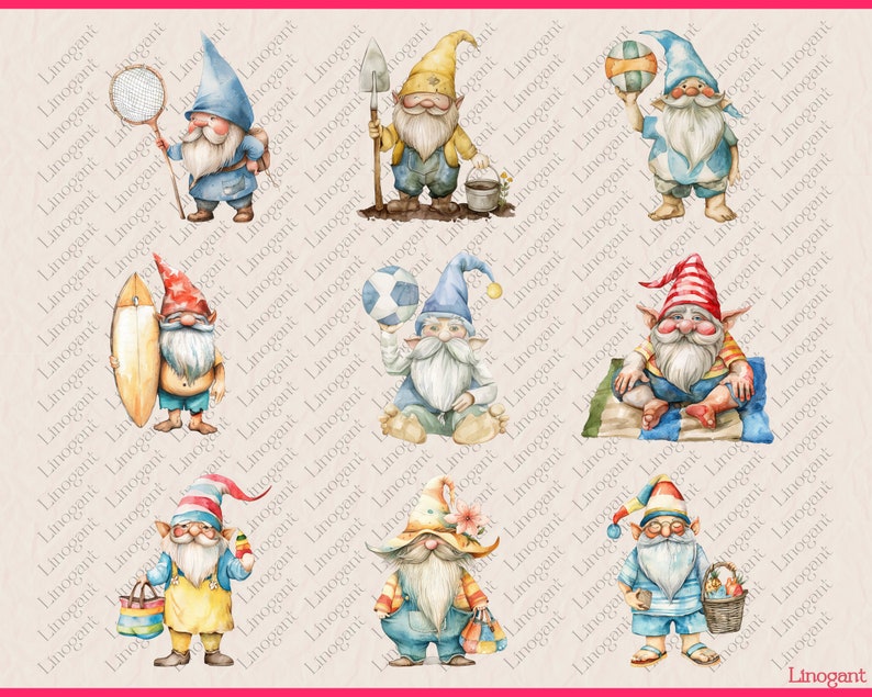 Watercolor Summer Gnome Clipart Bundle, Clip Art Set With Beach Ball ...