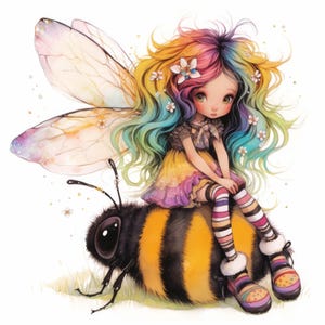 Quirky Girl Riding Bee Clip Art 11 High Res Watercolor Jpgs Junk ...
