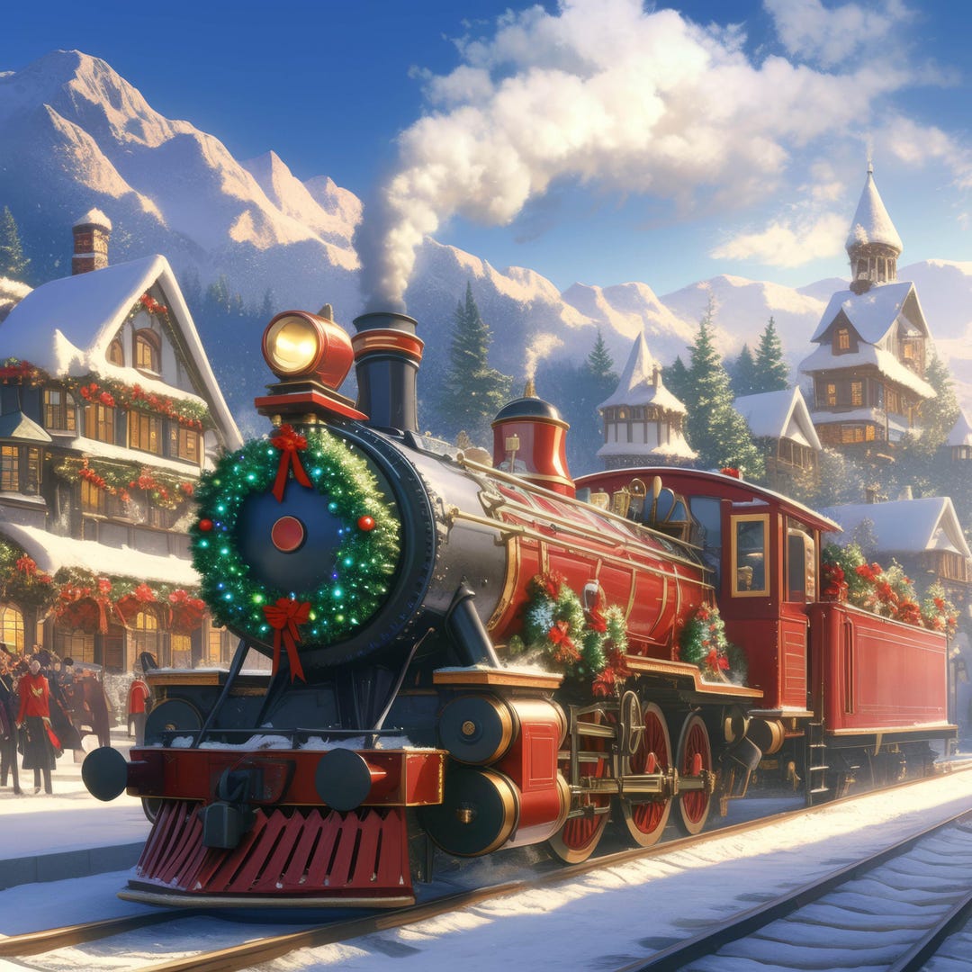 Christmas Train Clip Art 10 High Res Watercolor Jpgs for Junk Journals ...