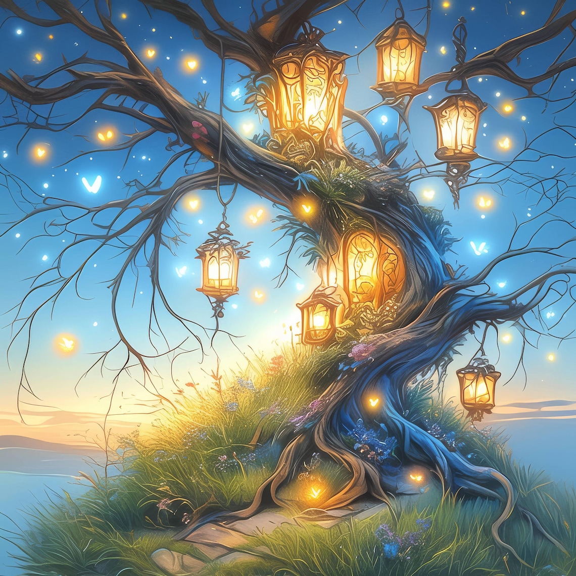21 Whimsical Lantern Tree Clipart, Commercial Use, Firefly Fantasy ...