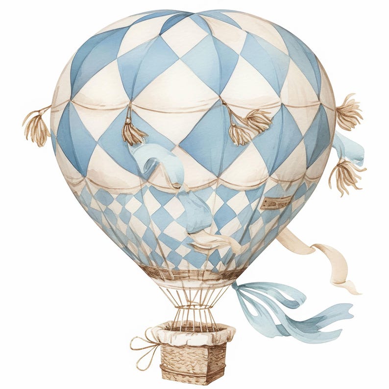 11 Baby Blue Hot Air Balloon Clipart Bundle, Dreamy Nursery ...