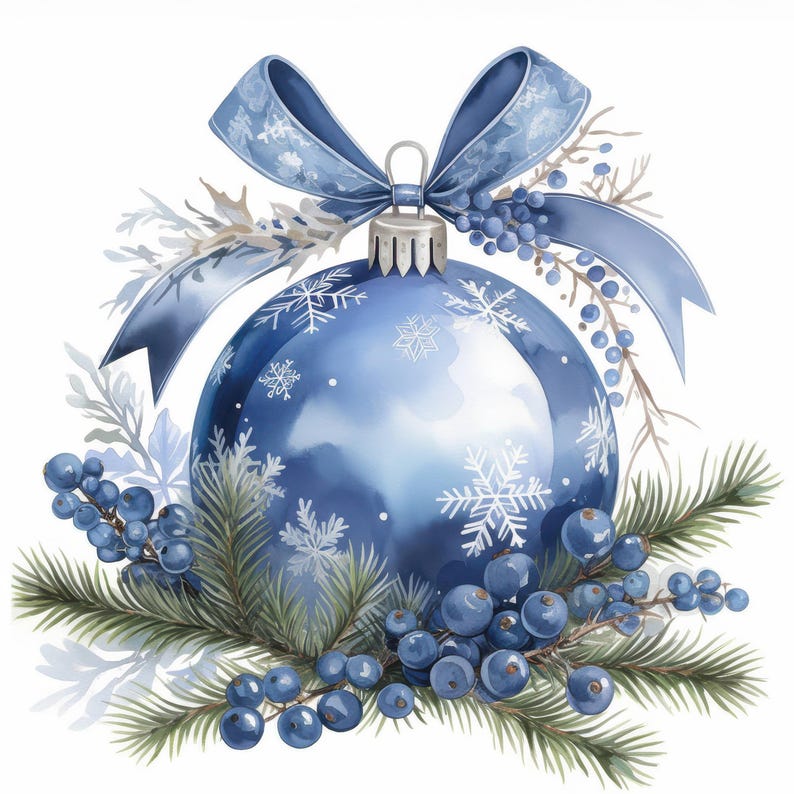 15 Blue Christmas Decor Clipart Bundle, Festive Holiday Ornament ...