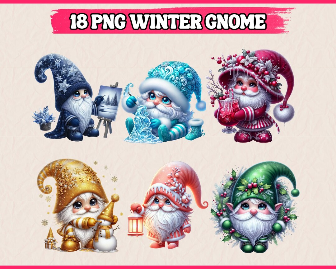 18 PNG Winter Gnomes Clipart, Cute Christmas Winter Gnomes With Snow ...