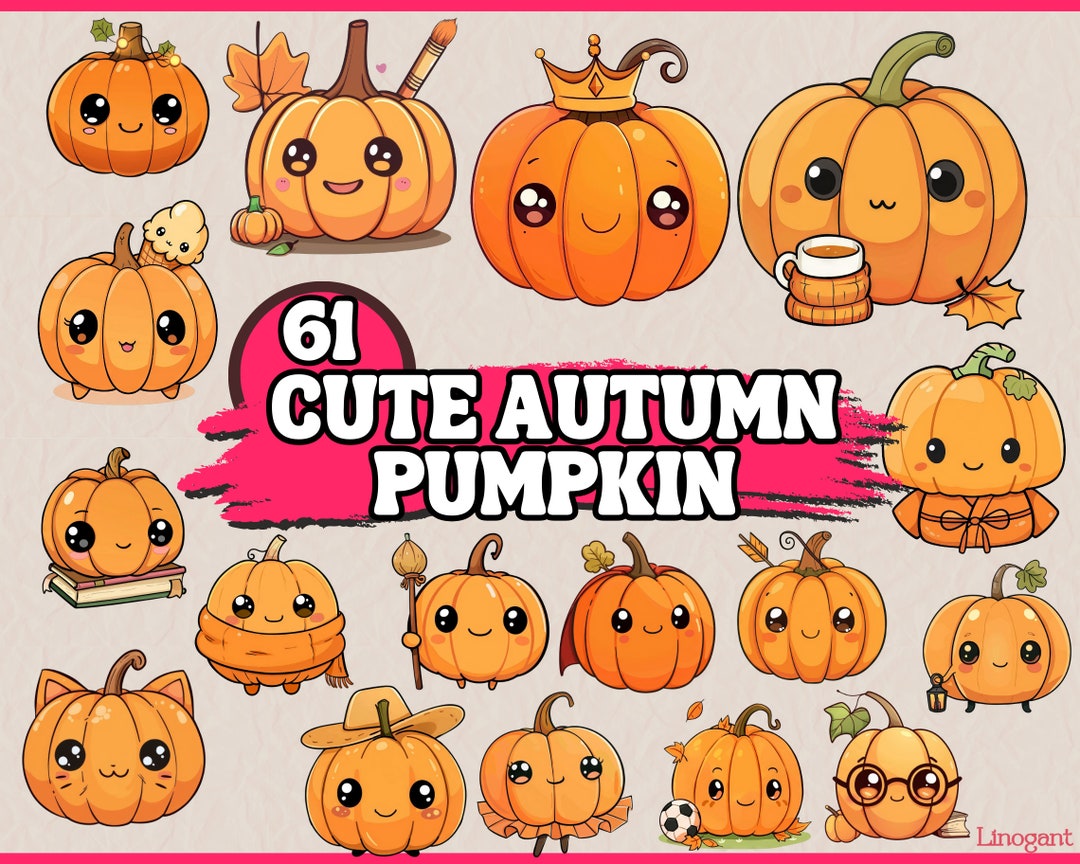 Watercolor Cute Autumn Pumpkin Clipart Bundle, Various Happy Fall ...