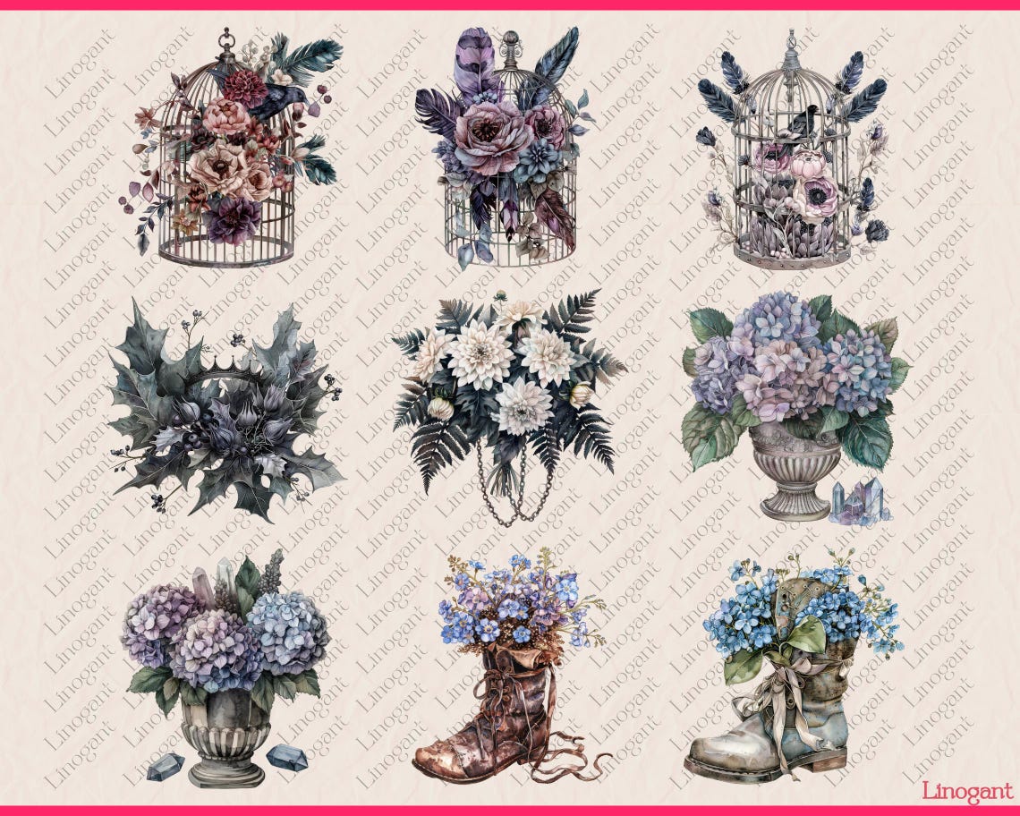53 PNG Gothic Flower Bouquet Clipart, Floral Clipart With Dark Elements ...