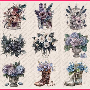 53 PNG Gothic Flower Bouquet Clipart, Floral Clipart With Dark Elements ...