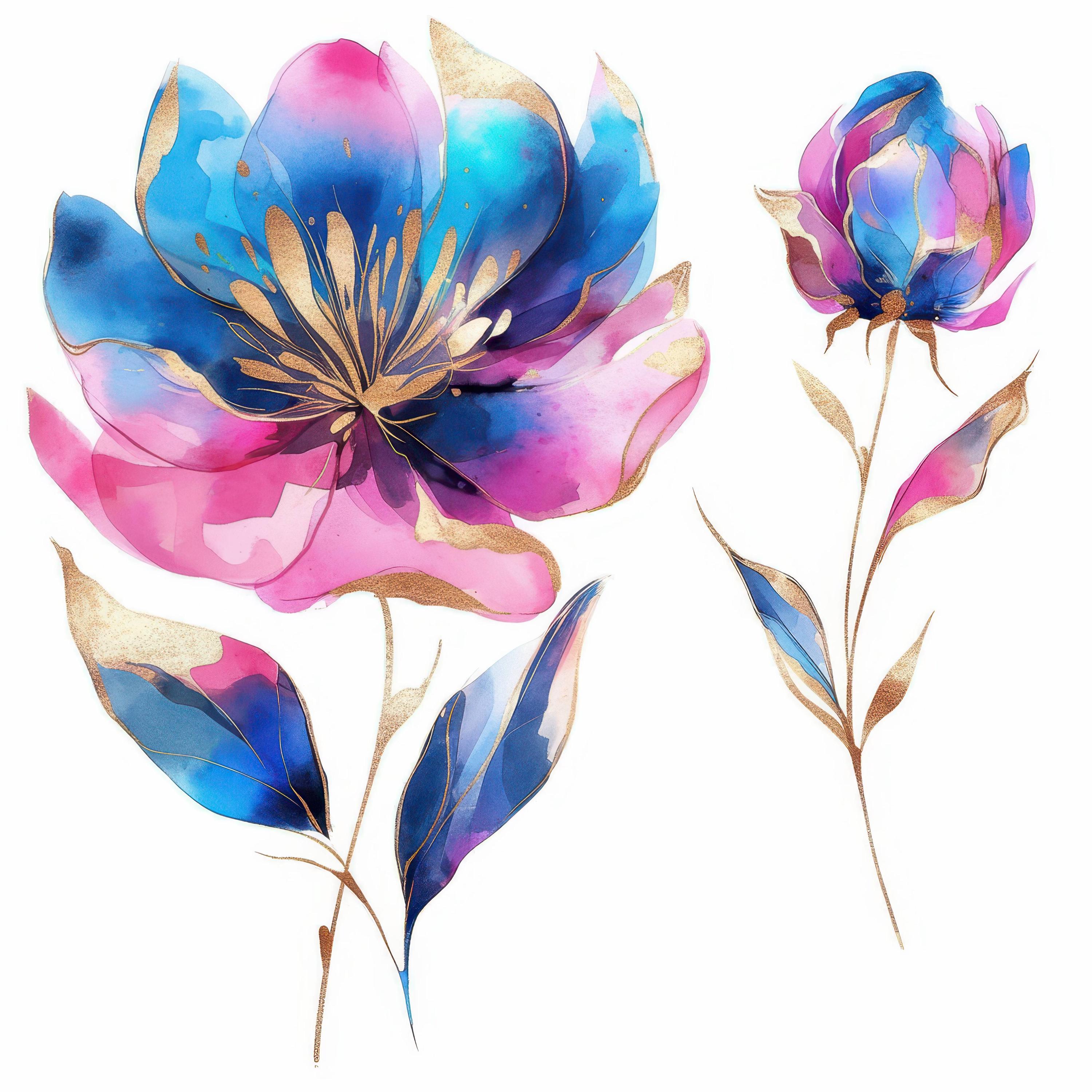 10 Retro Pop Art Floral Clipart, Bright Colorful Flowers Illustration ...