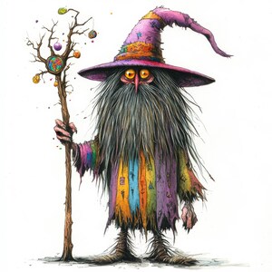 Quirky Wizard Clip Art 10 High Res Watercolor Jpgs for Junk Journaling ...