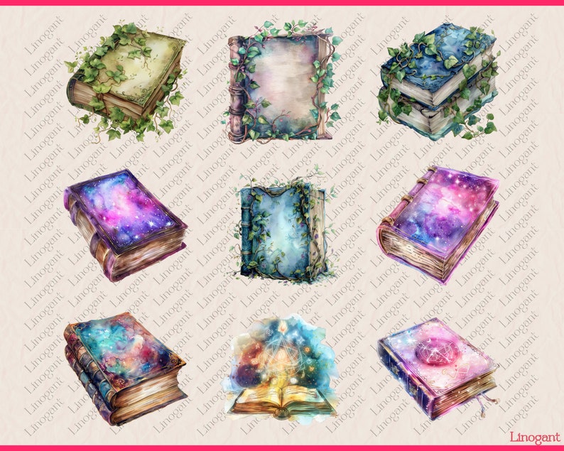 Watercolor Magical Book Clipart Bundle, Grimoires Clip Art Set, Fantasy ...