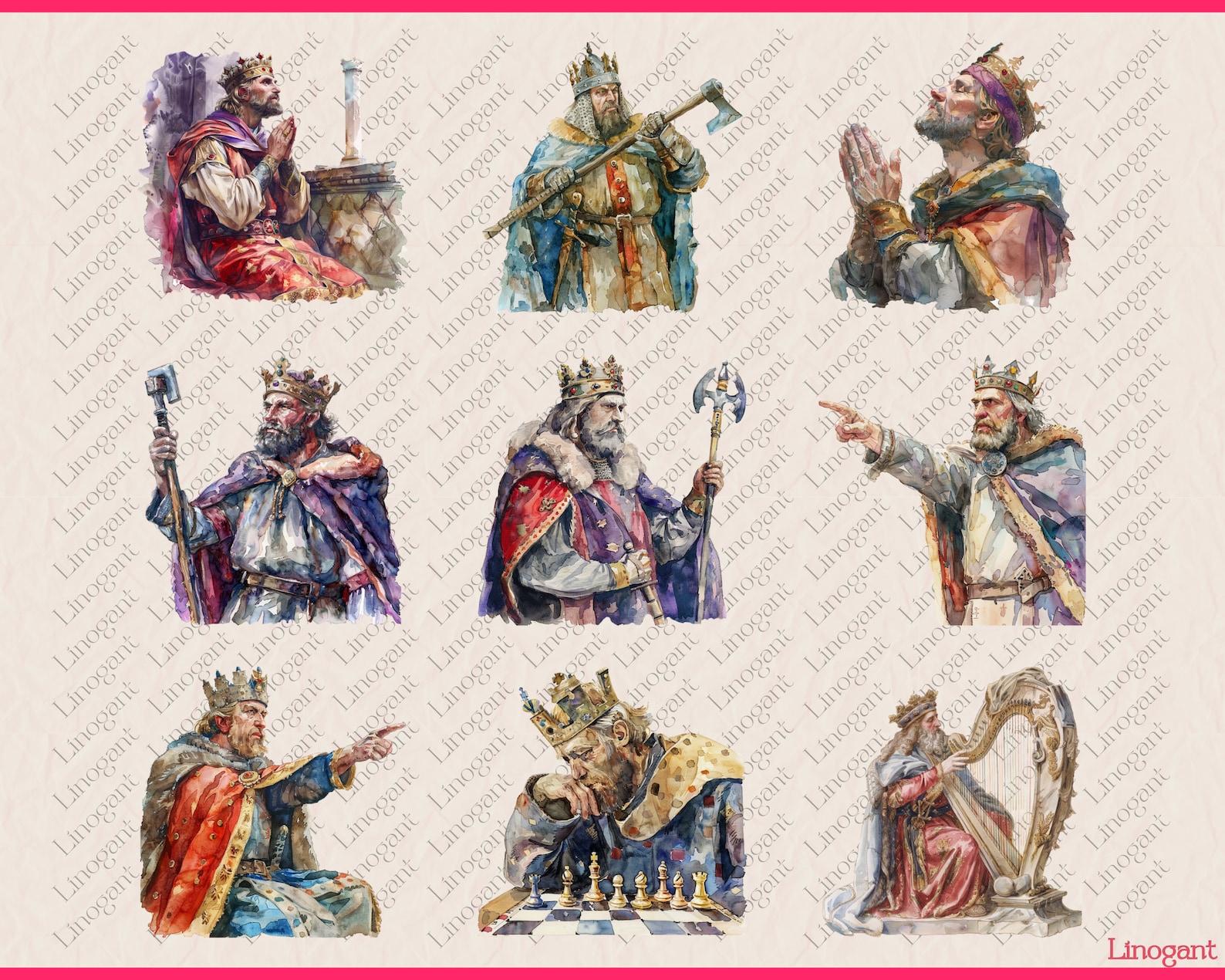 Watercolor Medieval King Clipart Bundle, Fantasy Middle Age Clip Art ...