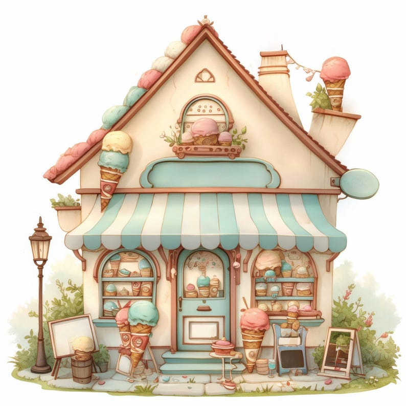 Ice Cream Shop Clip Art 14 High Res Watercolor Jpgs for Junk Journaling ...