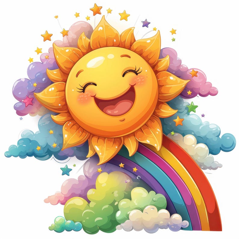 10 Sun and Rainbow Clipart Bundle, Cheerful Weather Scene Illustration ...