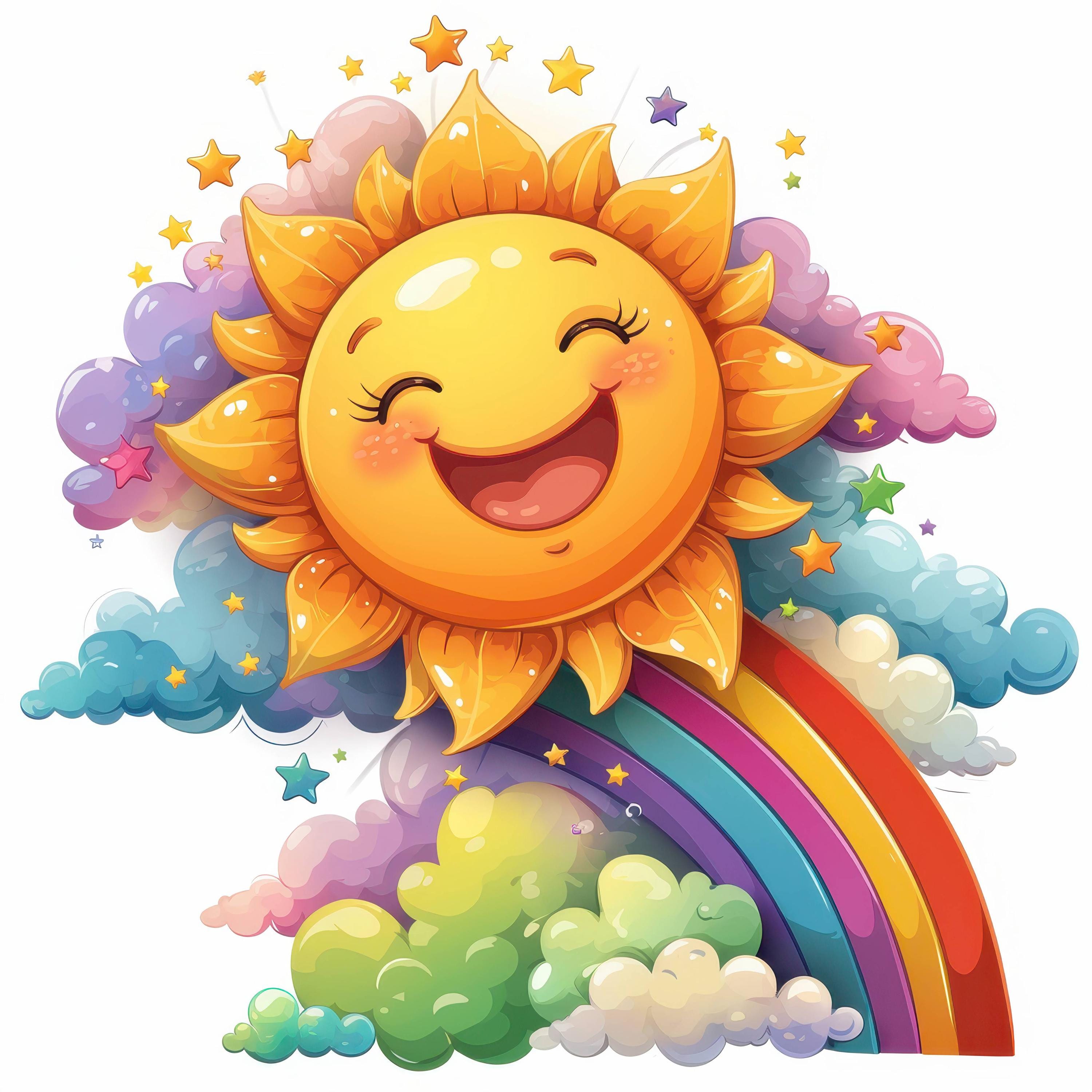 10 Sun and Rainbow Clipart Bundle, Cheerful Weather Scene Illustration ...