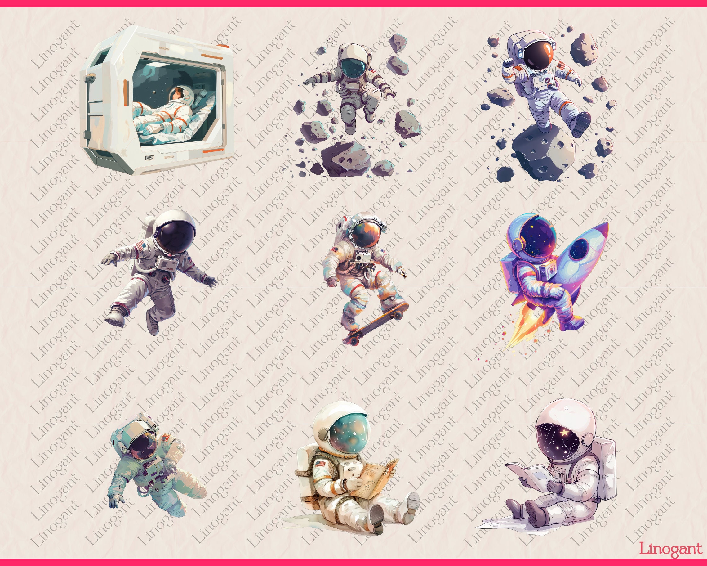 Watercolor Cute Astronaut Clipart Bundle, Nursery Decor Clip Art Set ...